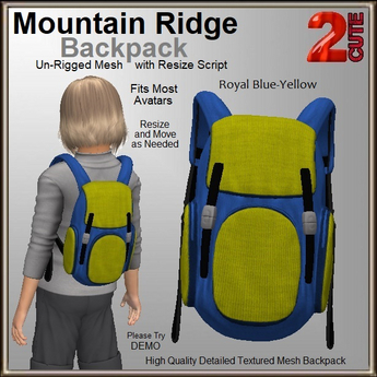 Second Life Marketplace - Mountain Ridge Backpack [2cute] Royal Blue-Yellow